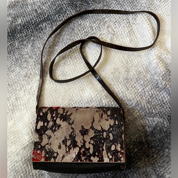 Bags | Acid Wash Cow Hair Black And Silver Red Crossover Bag | Poshmark